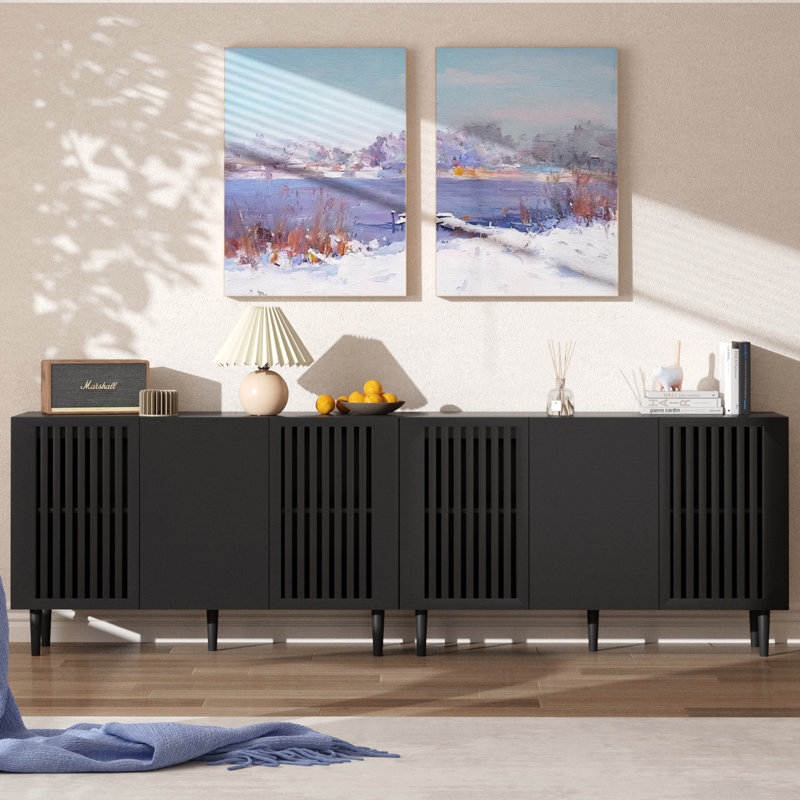 Ebern Designs Credenza Storage Cabinet With Doors, Sideboard Buffet Cabinet With Adjustable ...